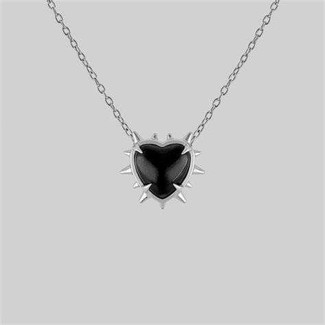 Void Spiked Black Glass Heart Necklace Silver Regalrose