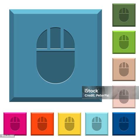 three buttoned computer mouse engraved icons on edged square buttons