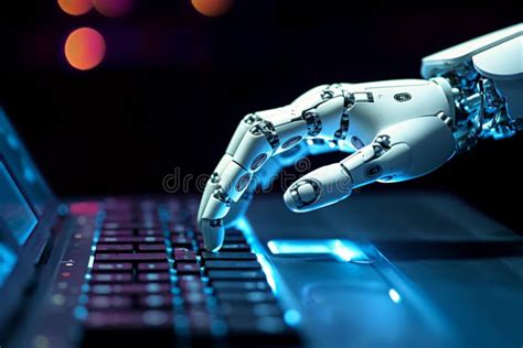 Artificial Intelligence Android Robot Hands Writing Text On Compurter Keypad Stock Illustration
