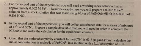 Solved For The Second Part Of The Experiment You Will Chegg