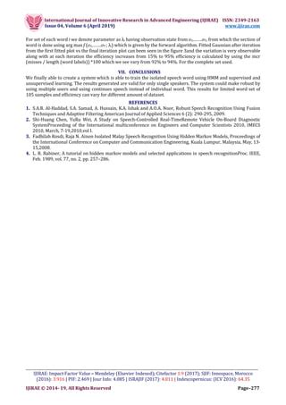 HMM APPLICATION IN ISOLATED WORD SPEECH RECOGNITION PDF