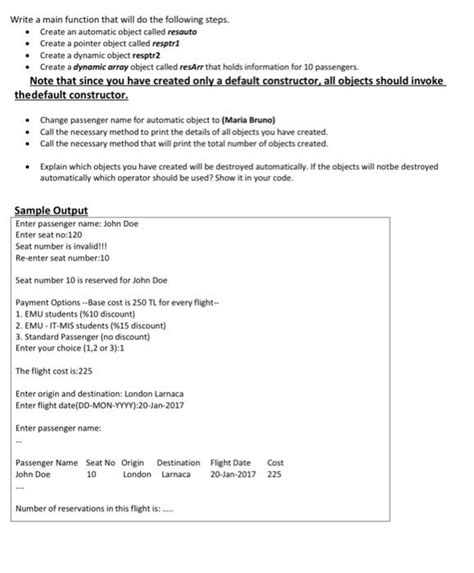 Solved Default Constructor Prompts User To Enter Passenger