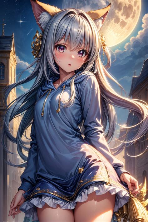 Anime Girl With Wolf Ears And Tail Drawing