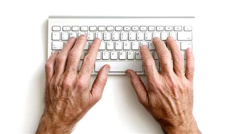 Male Hands Typing On White Compact Computer Keyboard Stock Illustration