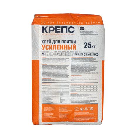 Клей для плитки «Крепс» усиленный 25 кг: технические характеристики ...