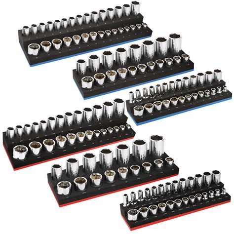 Socket Organizer Set 6pcs Socket Holder For Metric And Sae 1 2 3 8 And 1 4 Sockets With