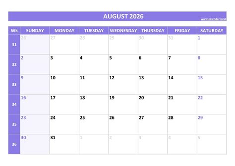 August 2026 Calendar Calendarbest