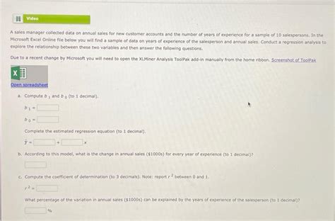 Solved A Sales Manager Collected Data On Annual Sales For Chegg Com