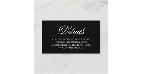 Fancy Script Calligraphy Wedding Details Black Enclosure Card Zazzle