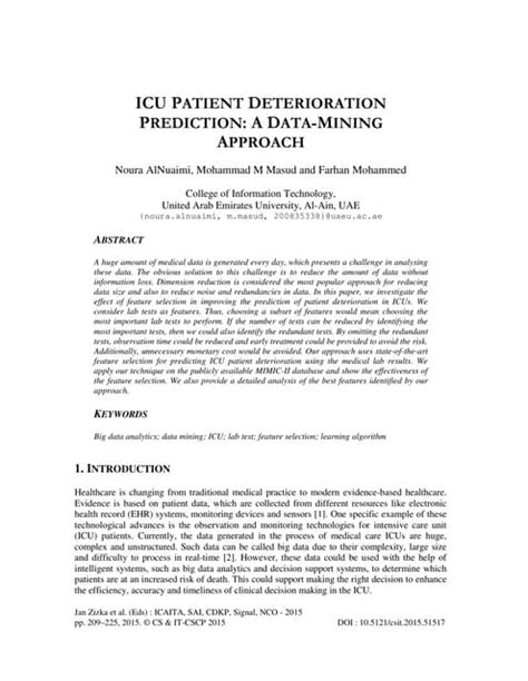 Icu Patient Deterioration Prediction A Data Mining Approach Pdf