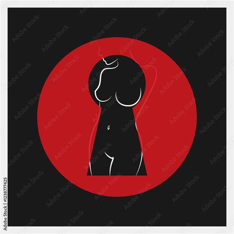 Beautiful Naked Girl Naked Pinup Woman In Keyhole Peeped Through The Keyhole Erotic Vector