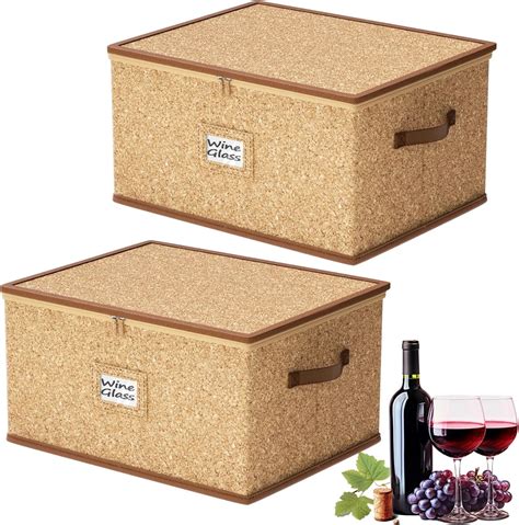 2 Pack Wine Glass Storage Box With Dividers Hard Shell