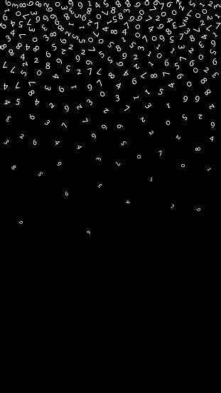 떨어지는 숫자 빅 데이터 개념 바이너리 화이트 임의 비행 숫자입니다 검은 색 배경에 감탄 미래 배너 떨어지는 숫자와 디지털 벡터 그림 가능성에 대한 스톡 벡터 아트 및 기타