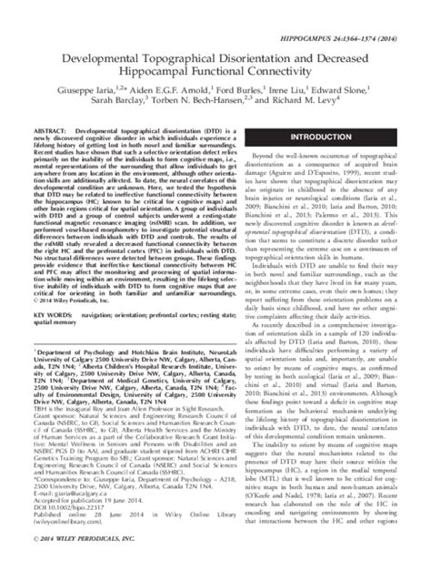 Pdf Developmental Topographical Disorientation Dtd A Review