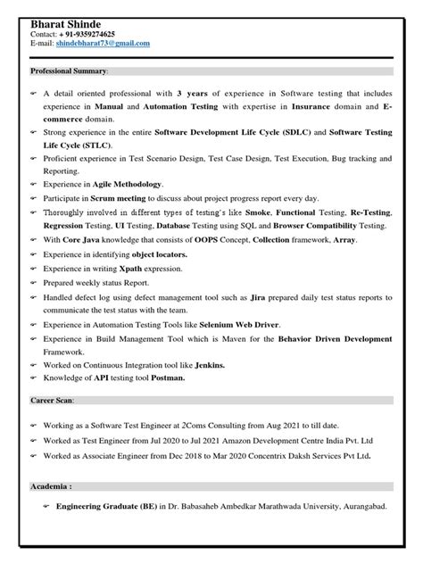 Bharat Shinde Automation Tester Pdf Software Testing Software Engineering