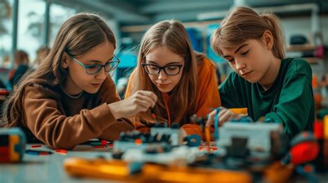 Three Girls Engage In A Handson Science Project Exploring Creativity