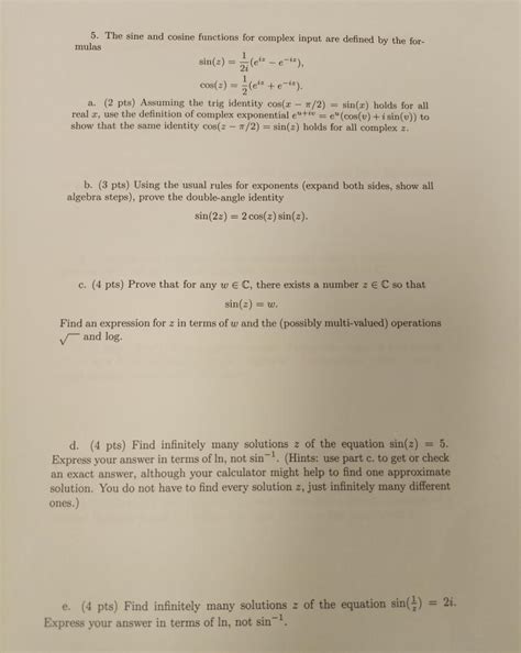 Solved 5 The Sine And Cosine Functions For Complex Input Chegg Com