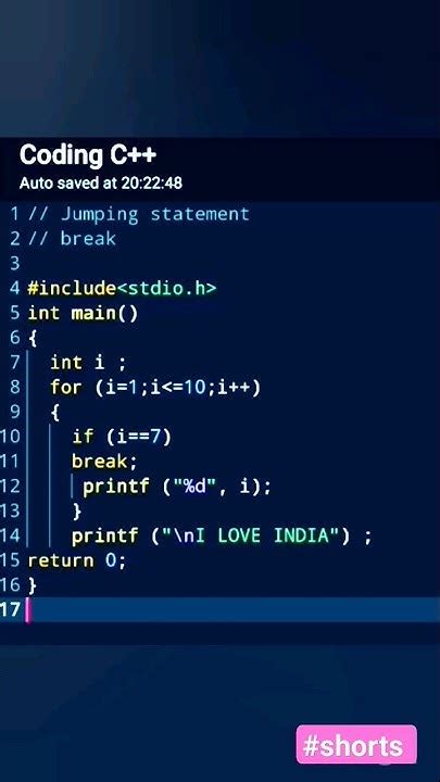 jumping statement break continue in c programming shorts trending coding cpp code