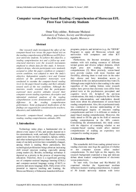 Pdf Computer Versus Paper Based Reading Comprehension Of Moroccan