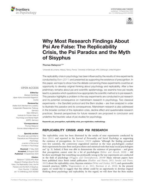 Pdf Why Most Research Findings About Psi Are False The Replicability Crisis The Psi Paradox