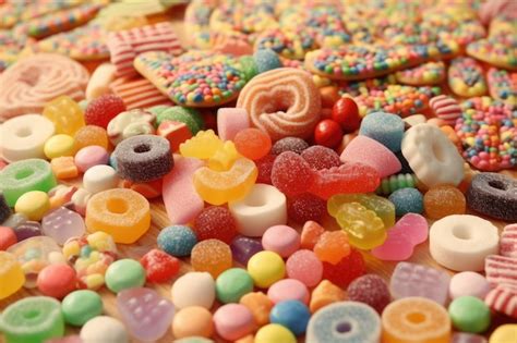 Premium Ai Image A Variety Of Candy Is On A Table With A Plate In The
