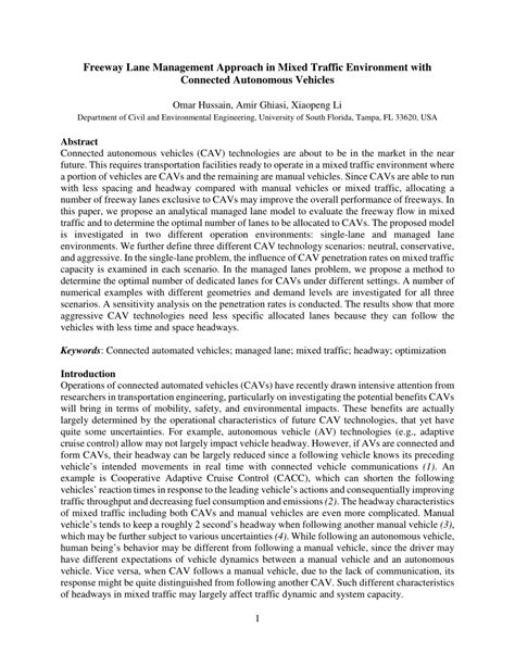 Pdf Freeway Lane Management Approach In Mixed Traffic Environment With Connected Autonomous
