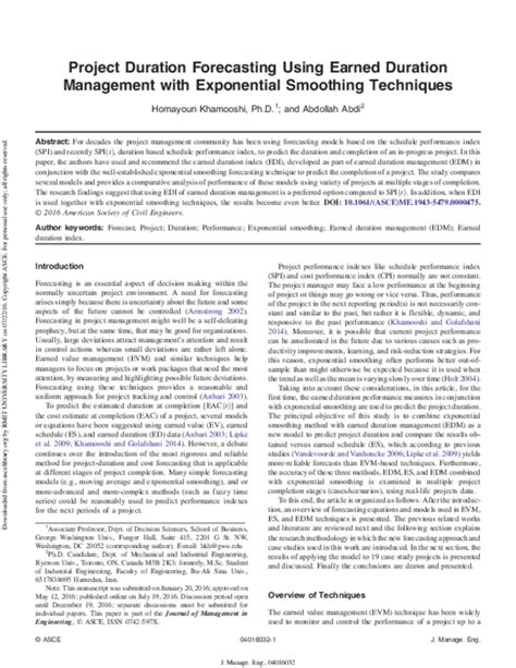 Pdf Project Duration Forecasting Using Earned Duration Management With Exponential Smoothing