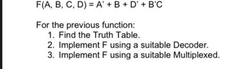 Solved Fa B C D A B D Bc For The Previous