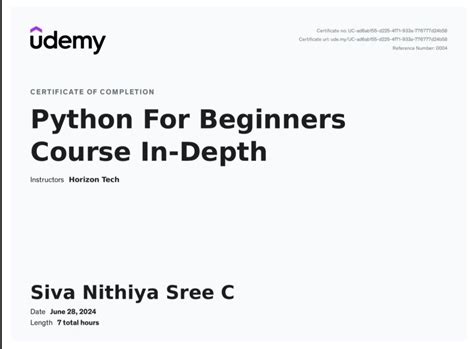Siva Nithiya Sree C On Linkedin Udemy Python Newlearning Horizontech