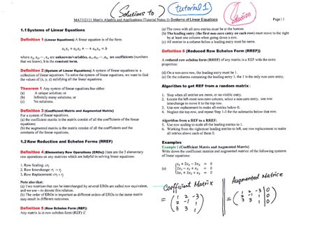 Solutions To Math 2111 Tutorial Notes 1 Systems Of Linear Equations