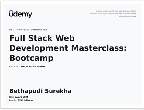 Surekha Bethapudi On Linkedin Webdevelopment Udemy Certification Coding