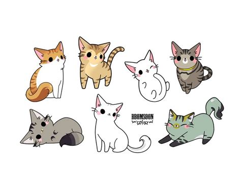 뽐순 고양이 일러스트5 고양이 수제스티커 고양이 캐릭터 Desenhos De Animais Fofos