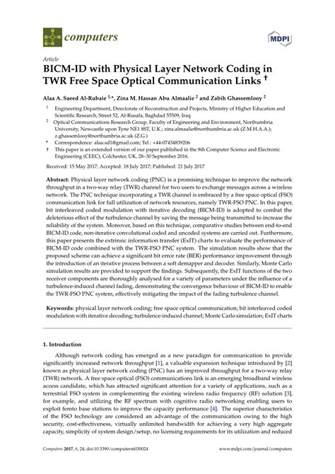Pdf Bicm Id With Physical Layer Network Coding In Twr Free Space Optical Communication Links