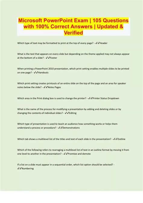 Microsoft Powerpoint Exam 105 Questions With 100 Correct Answers Updated And Verified
