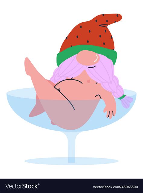 Pot Bellied Dwarf In A Glass Goblet Naked Gnome Vector Image