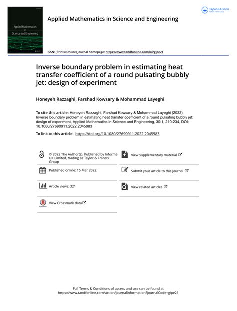 Pdf Inverse Boundary Problem In Estimating Heat Transfer Coefficient Of A Round Pulsating