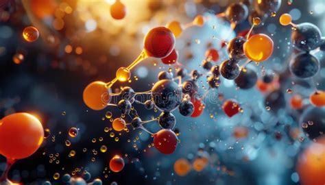 3d Render Of Molecular Structure In Blue And Red Hues Stock