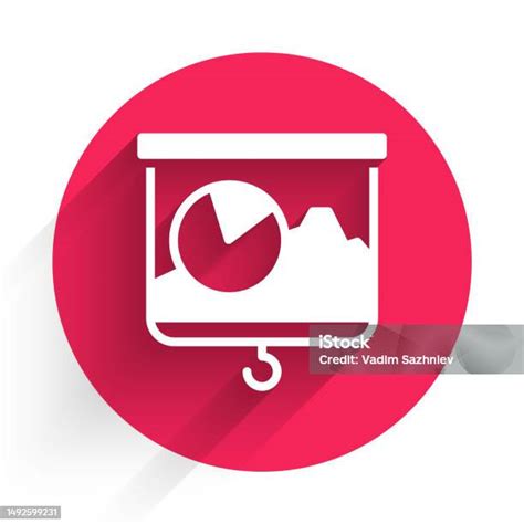 그래프 일정 차트 다이어그램 인포그래픽 긴 그림자로 분리된 파이 그래프 아이콘이 있는 흰색 프레젠테이션 보드입니다 빨간색 원