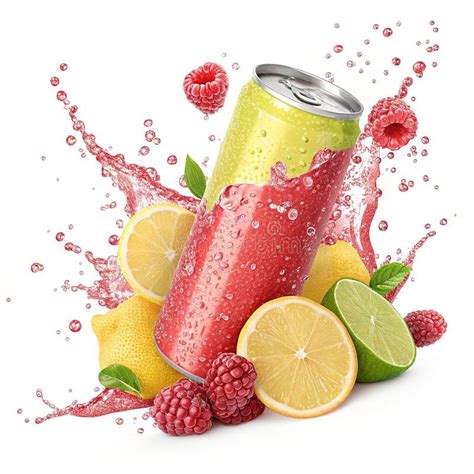 Sparkling Raspberry Lemonade Can With Citrus Splashes Stock Illustration Illustration Of