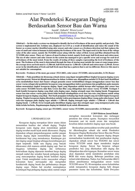 Pdf Alat Pendeteksi Kesegaran Daging Berdasarkan Sensor Bau Dan Warna
