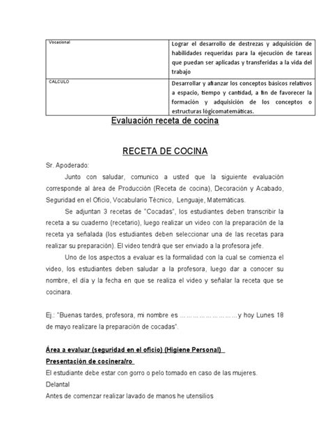 Receta De Cocina Y Matematica Mayo Prueba Pdf Receta Comida Y Bebida