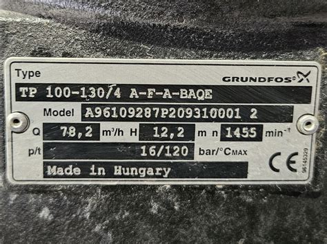 Used Grundfos Tp 100 130 4 A F A Baqe Water Pump Hos Bv
