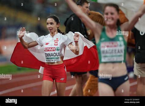 Sofia Ennaoui With Her Countrys Flag At The European Athletics