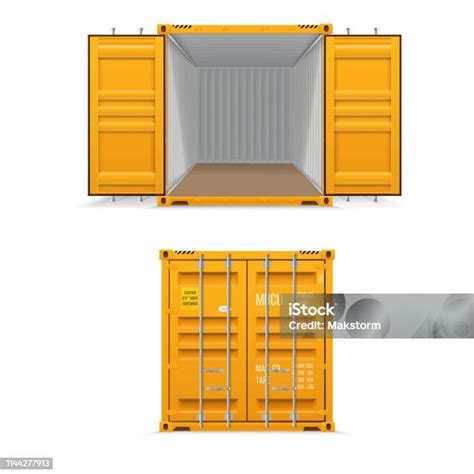 밝은 노란색 화물 컨테이너의 현실적인 세트 개폐 배달 운송 운송 화물 운송 열다에 대한 스톡 벡터 아트 및 기타 이미지 열다 화물 컨테이너 20 Istock