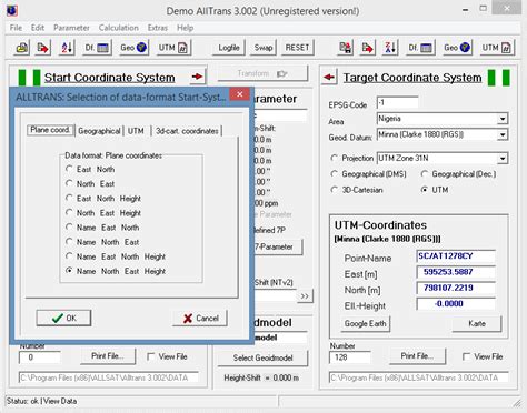 setting of start coordinate system data format 9 also set the target