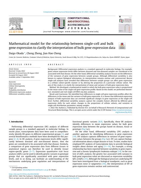 Pdf Mathematical Model For The Relationship Between Single Cell And Bulk Gene Expression To