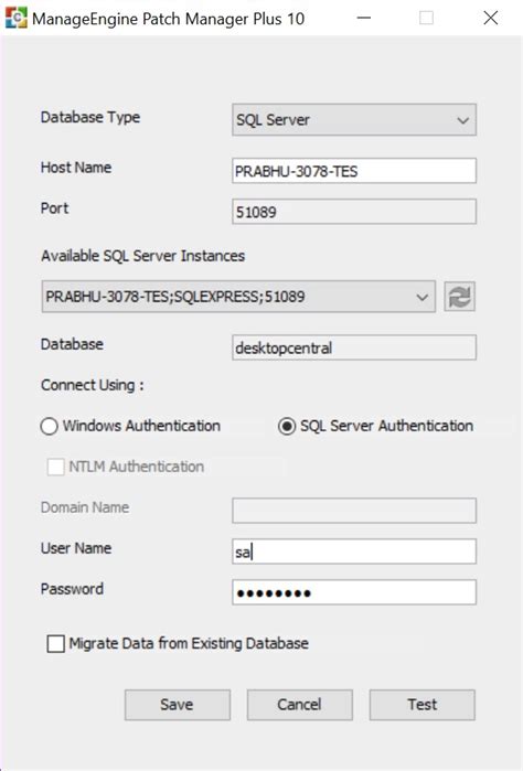 Using Mssql Database Manageengine Patch Manager Plus