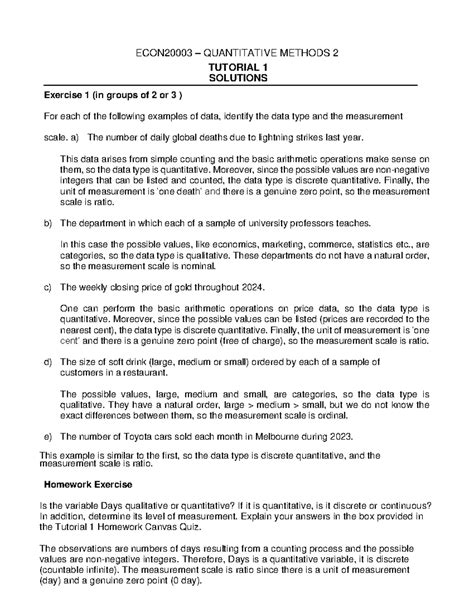 Qm2 Tutorial合集 Tutorial 合集 Econ2000 3 Quantitative Methods 2