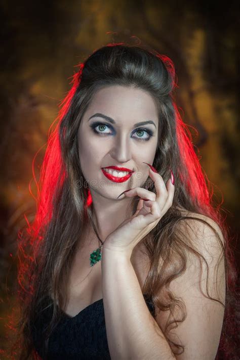 Beautiful Woman Witch With Long Hair Smiling Stock Photo Image Of Look Dead