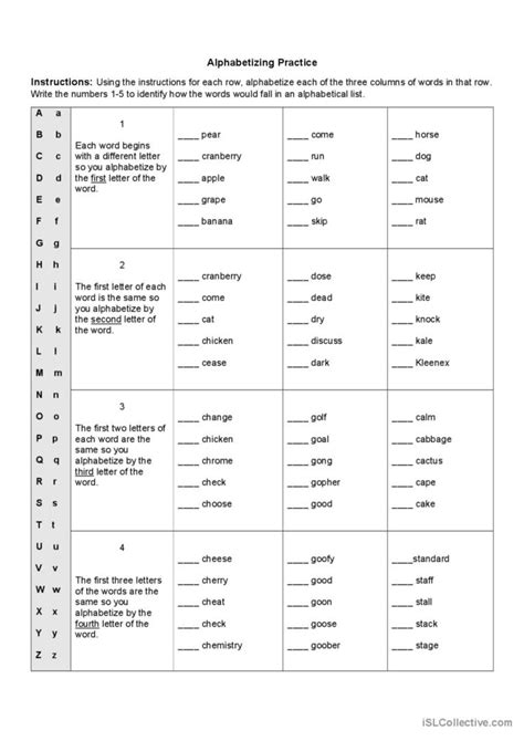 Alphabetizing Practice English Esl Worksheets Pdf And Doc